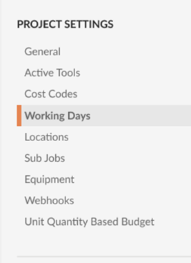 Set Project Working Days - Procore (en-CA)